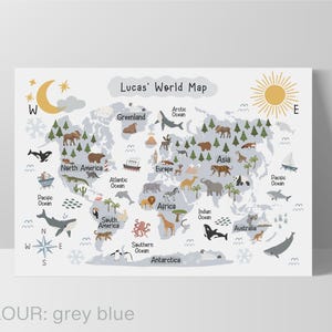 Personalised World Map Print UNFRAMED, Animal World Map, Kids Poster ...
