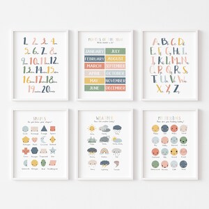 Set of 6 Educational Prints, Alphabet and Numbers Prints, Playroom ...