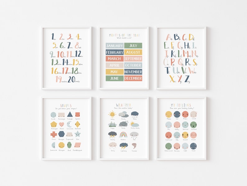 Set of 6 Educational Prints Alphabet and Numbers Prints - Etsy