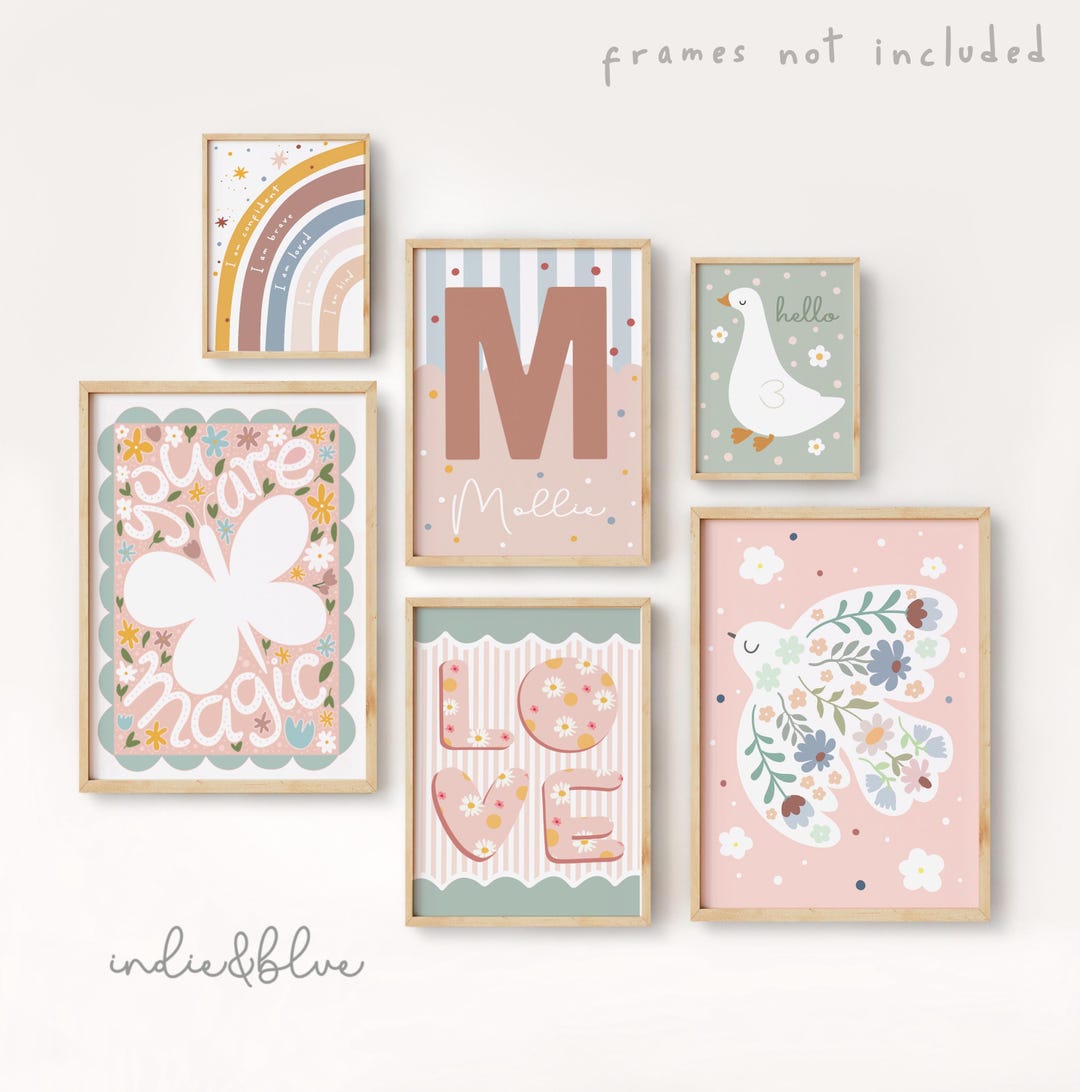 Set of 6 Personalised Prints in Pastel, Gallery Wall Bundle, Wildflower ...