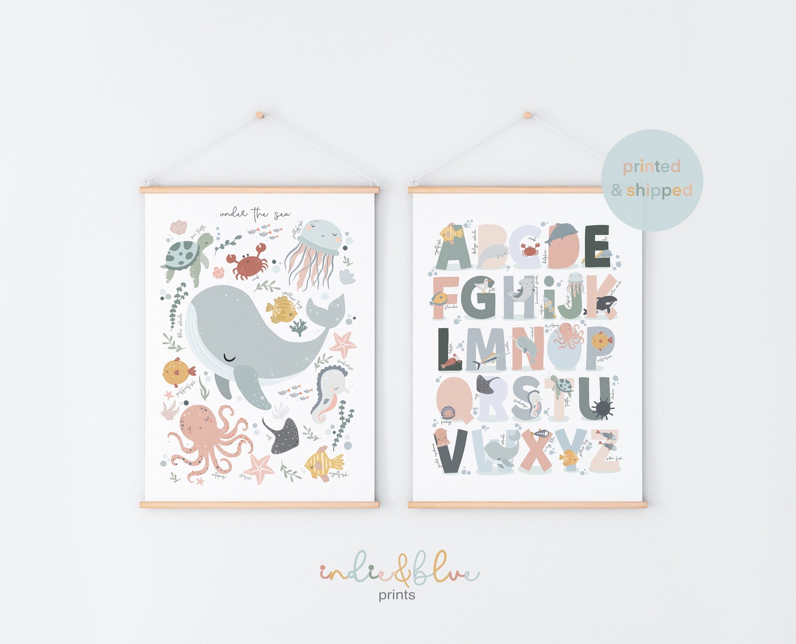 Set of 2 Sea Animals Print, Sea Alphabet Print, Under the Ocean Prints ...