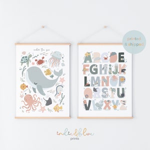 Set of 2 Sea Animals Print, Sea Alphabet Print, Under the Ocean Prints ...