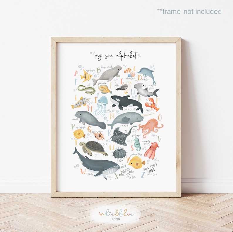 Sea Animals Alphabet Print Ocean Nursery Decor Under the - Etsy