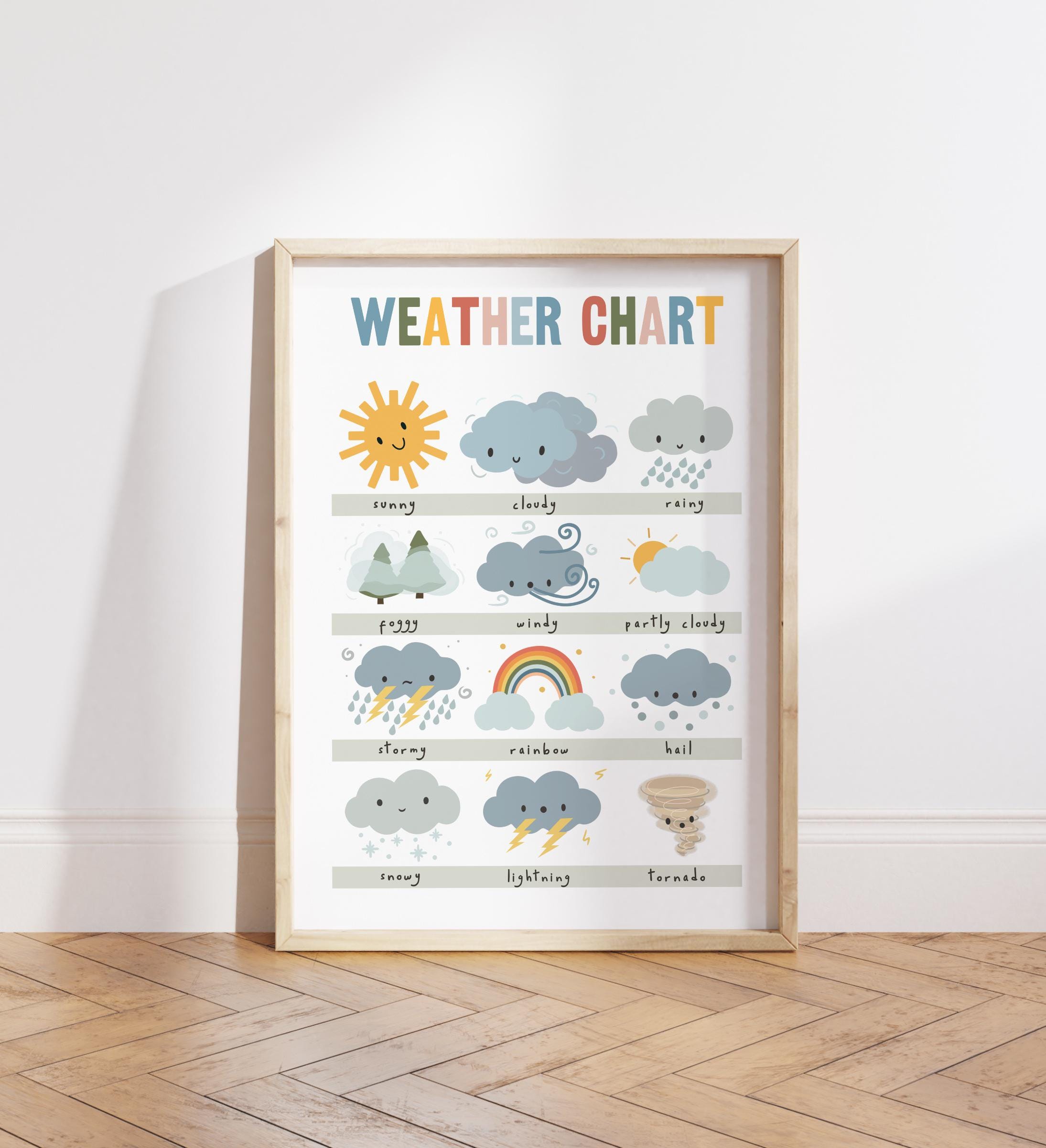 Weather Chart Poster in Rainbow Colours, Educational Print, Montessori ...