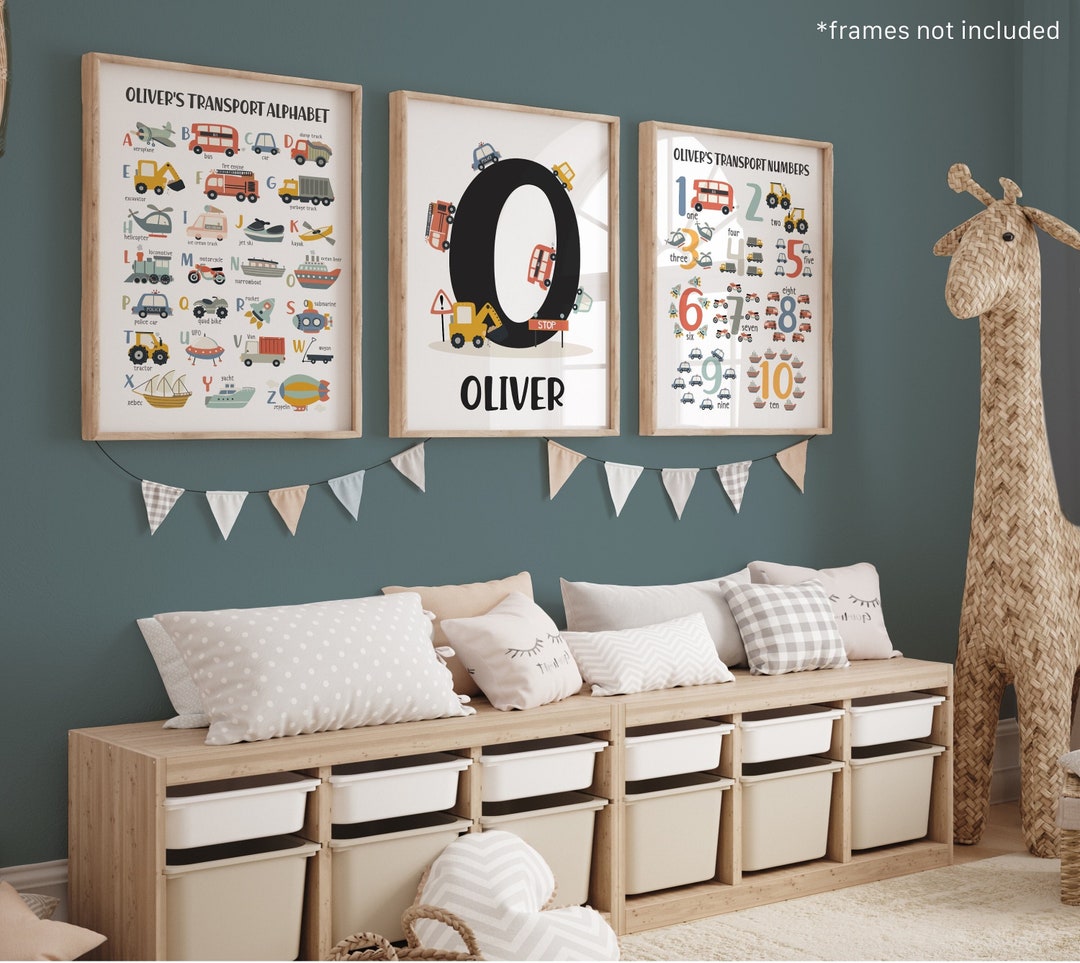 Set of 3 Personalised Transport Posters, Vehicle Alphabet Print, Cars ...