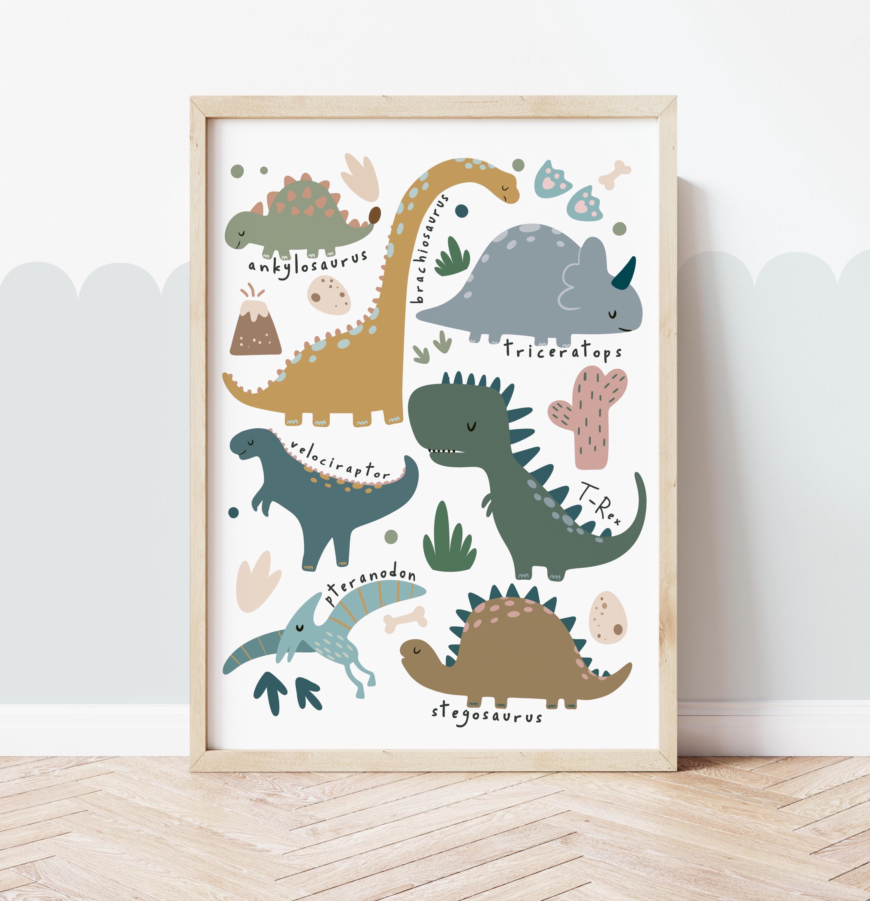 Set of 3 Personalised Dinosaur Posters, Dino Chart and Initial Prints ...