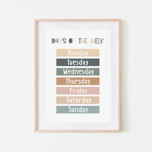 Days of the Week Chart, Unframed Days Print, Classroom Decor ...