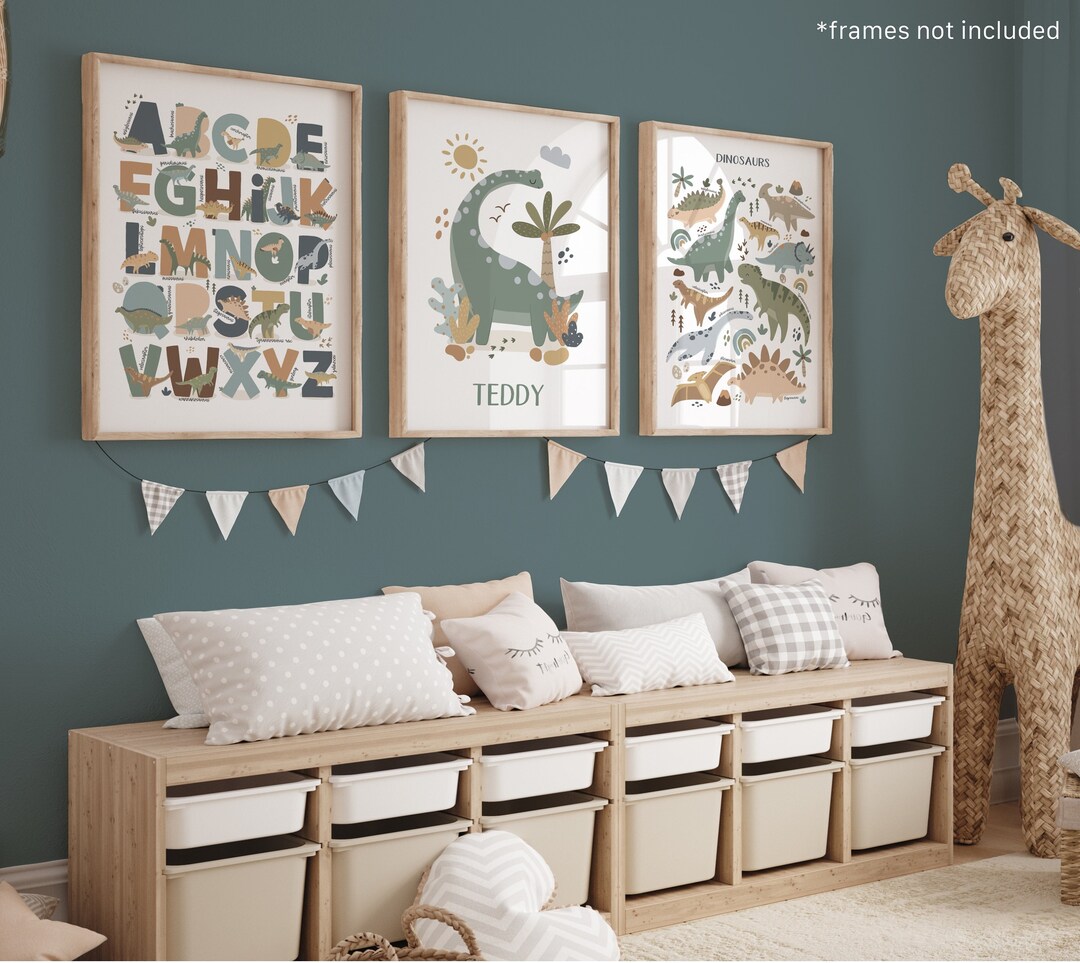 Set of 3 Personalised Dinosaur Posters, Alphabet Print, Dinosaur Chart ...