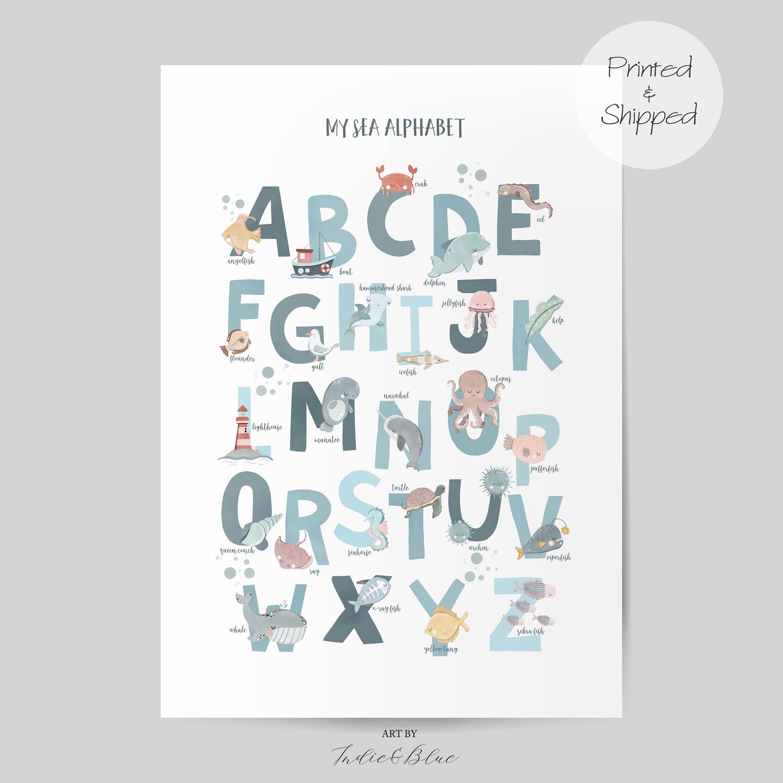 Under the Ocean Print Sea Alphabet Print Boy Nursery - Etsy