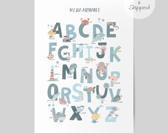 Sea Animals Alphabet Print, Under the Ocean Print, Sea Nursery, Ocean ...
