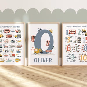 Set of 3 Personalised Transport Posters, Vehicle Alphabet Print, Cars ...