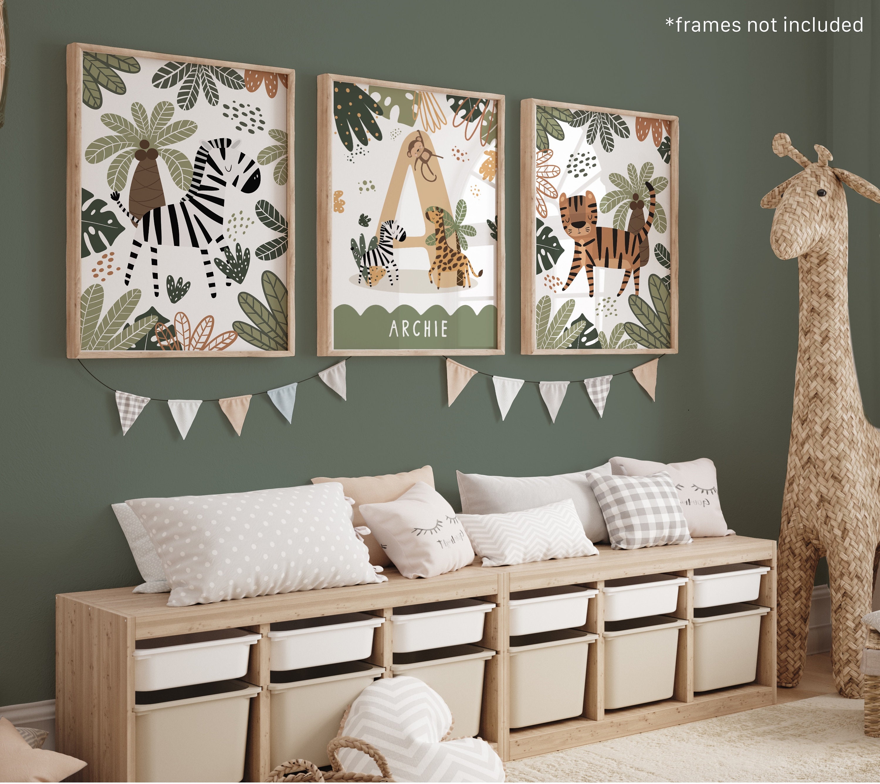 Set of 3 Personalised Safari Animals Prints, Name Print, Tiger Print ...