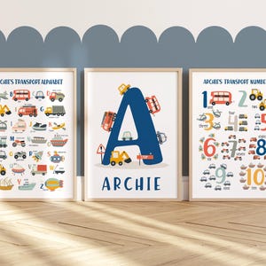 Set of 3 Personalised Transport Posters, Vehicle Alphabet Print, Cars ...