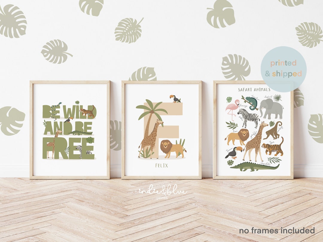 Set of 3 Jungle Animals Prints, Personalised Name Print, Be Wild Print ...