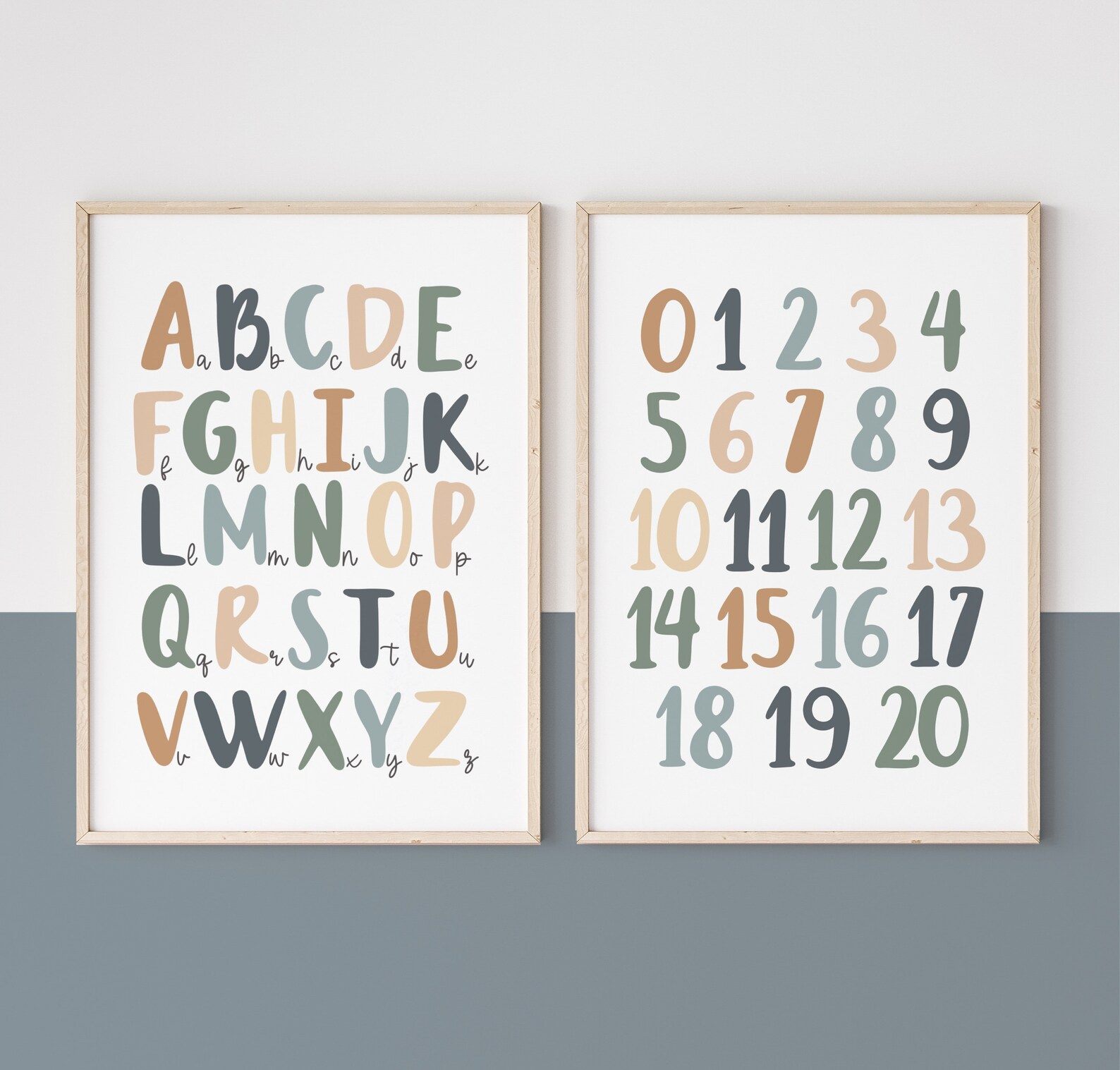 Alphabet and Numbers Print Set, Blue and Green Educational Prints ...