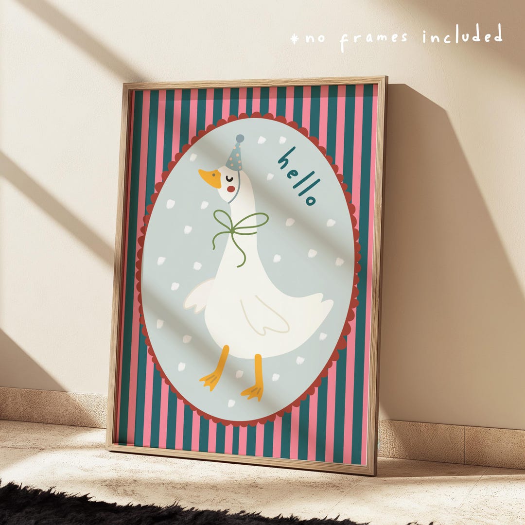 Cute Hello Party Goose Print, Colourful Children’s Bedroom Decor, Girl ...