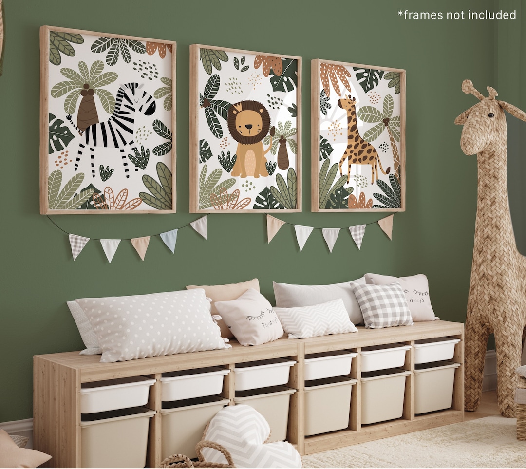 Set of 3 Safari Animals Prints, Lion Print, Giraffe Print, Zebra Print ...
