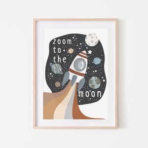 Zoom to the Moon Space Print, Space Poster, Rocket Poster, Boy Nursery ...