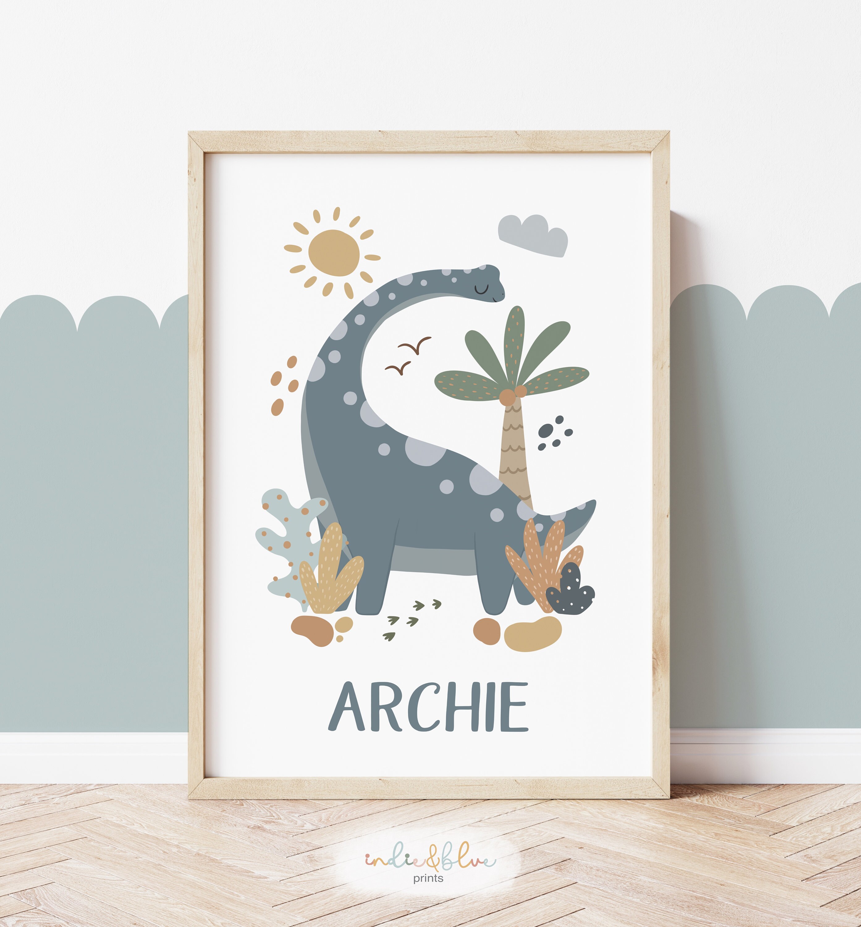 Set of 3 Personalised Dinosaur Posters in Blue, Alphabet Print ...