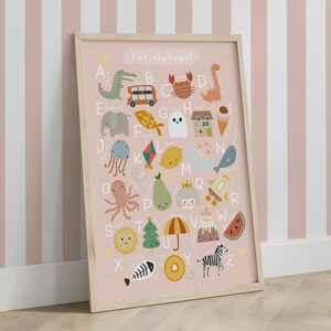 Educational Alphabet Chart Print in Pink, Colourful Playroom Toddler ...