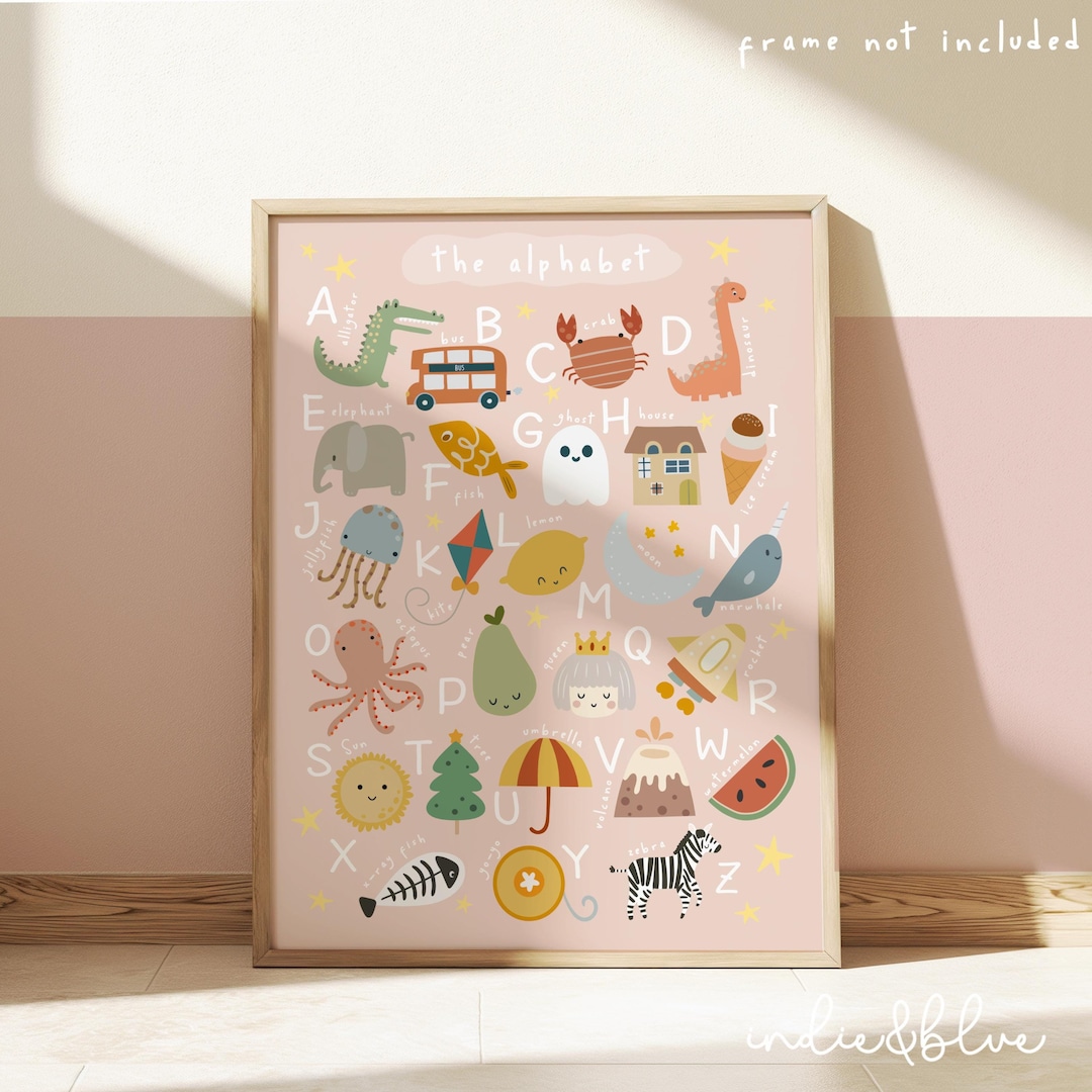 Educational Alphabet Chart Print in Pink, Colourful Playroom Toddler ...