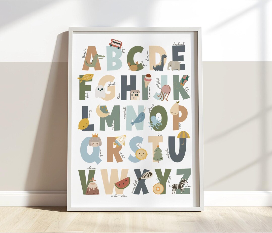 Alphabet Chart in Blue and Green, Unframed Alphabet Print, ABC Nursery ...
