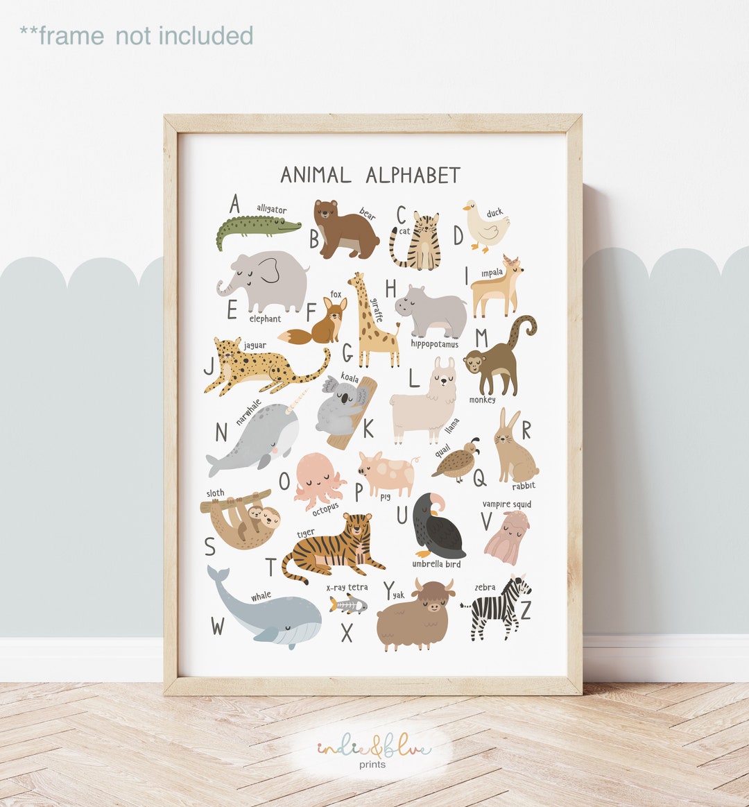 Animal Alphabet Chart Print, Scandi Nursery Decor, Alphabet Chart ...