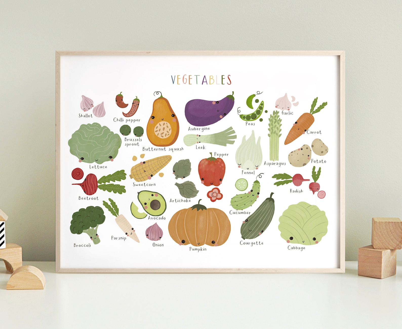 Vegetable Chart Poster, Educational Print, Playroom Print, Vegetables ...