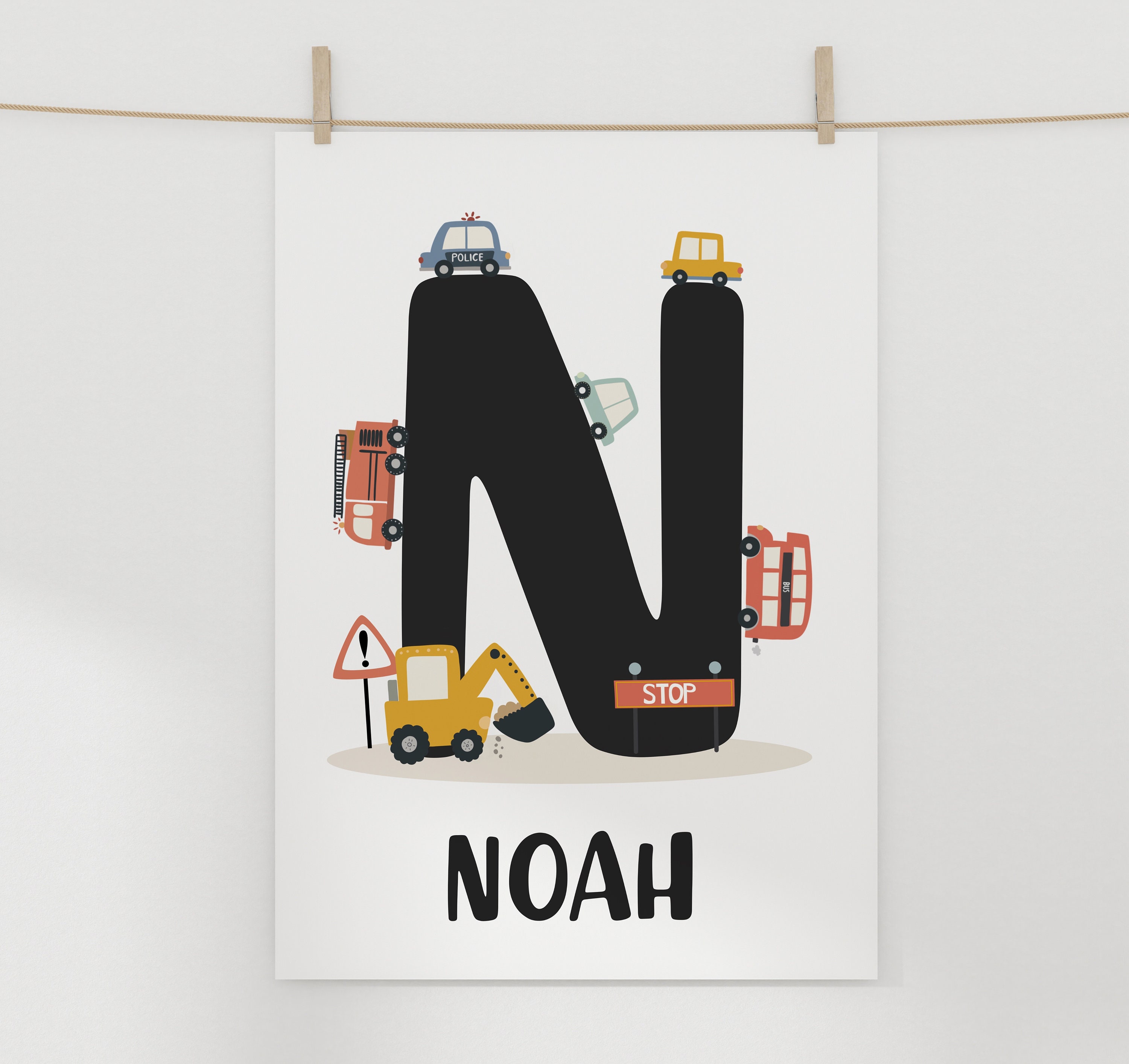 Set of 3 Personalised Transport Posters, Vehicle Alphabet Print, Cars ...