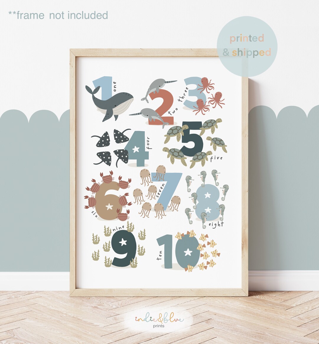 Navy Blue Numbers Chart Print, Under the Ocean, Sea Nursery Animals ...
