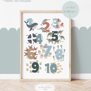 Navy Blue Numbers Chart Print, Under the Ocean, Sea Nursery Animals ...