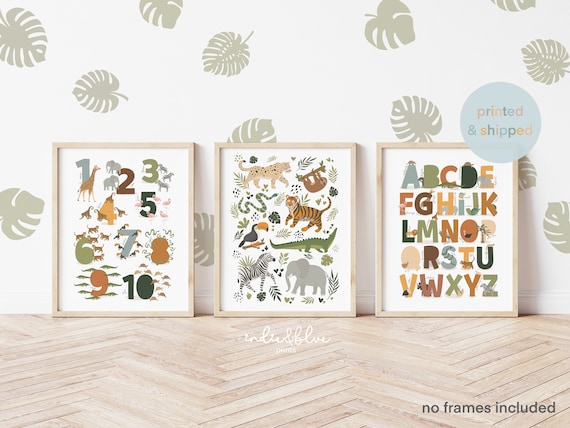 Set of 3 Safari Animals Prints Alphabet Print Numbers Print - Etsy