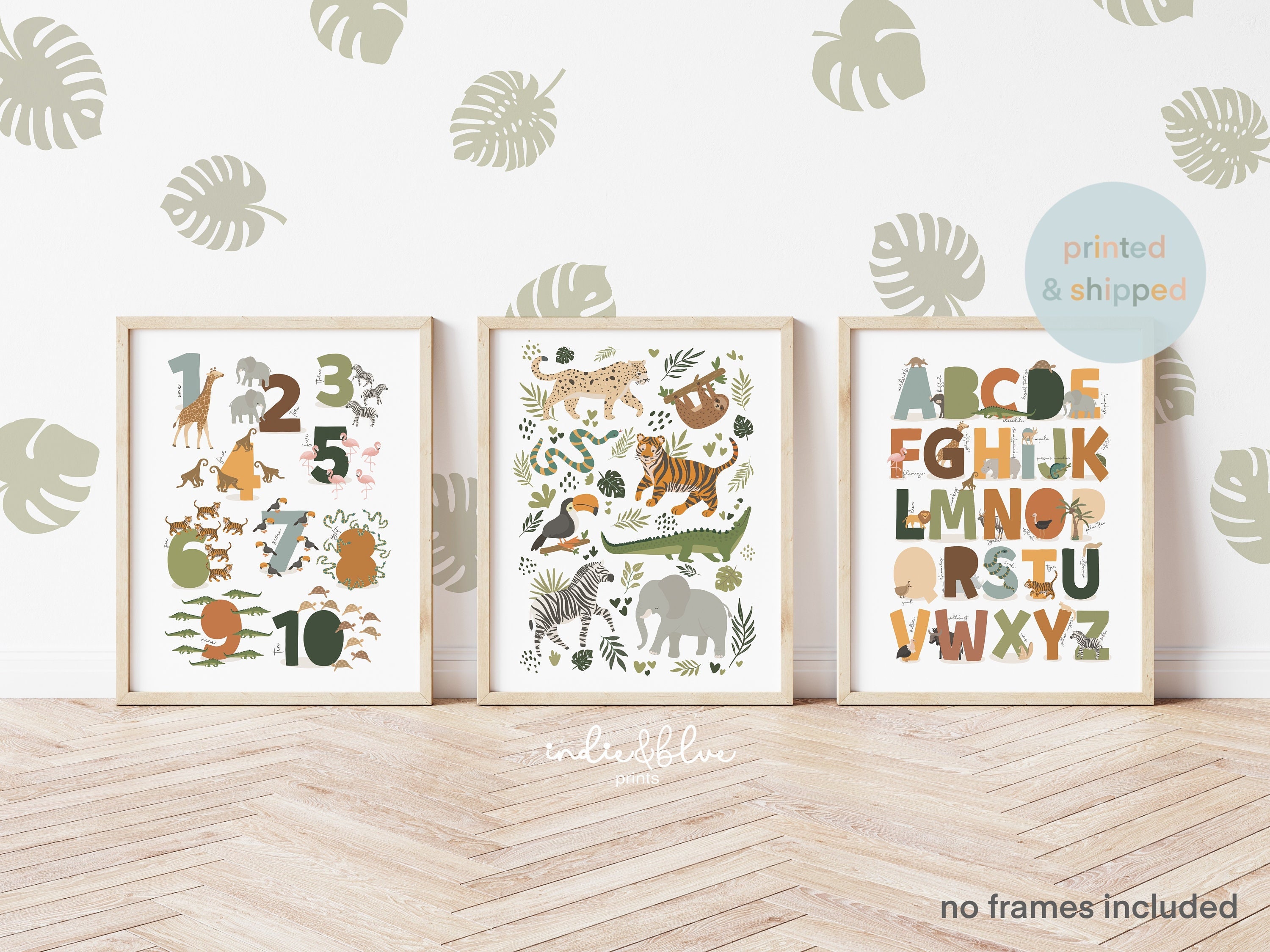 Set of 3 Safari Animals Prints, Alphabet Print, Numbers Print, Jungle ...