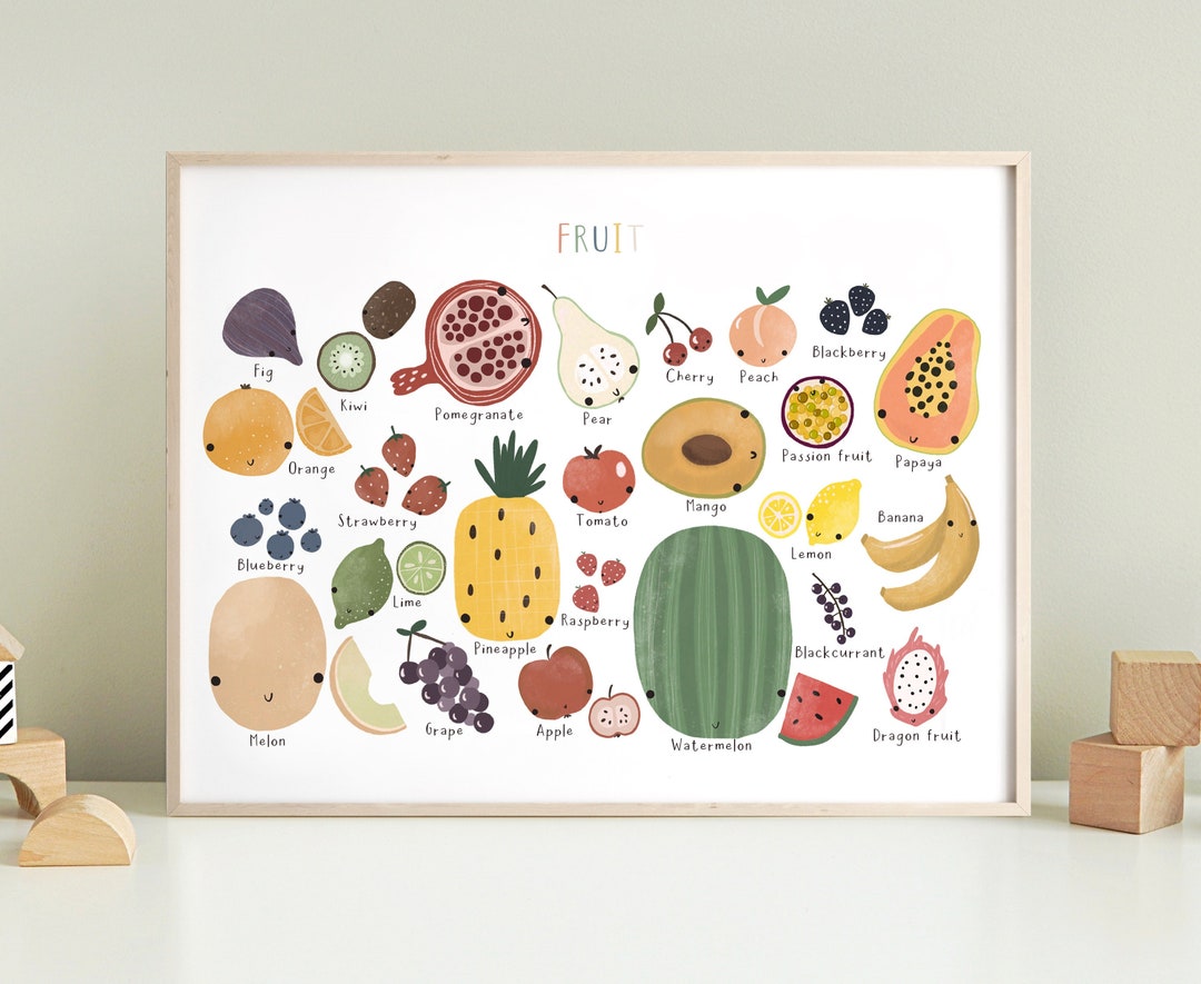 Fruit Chart Poster, Educational Print, Montessori Playroom Print, Fruit ...