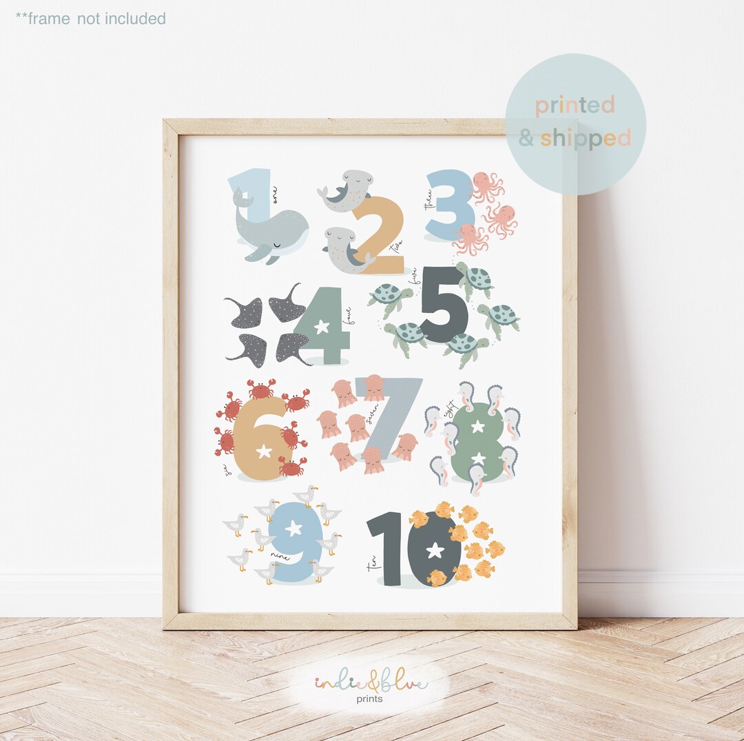 Numbers Chart Print, Under the Ocean, Sea Nursery Animals Print ...
