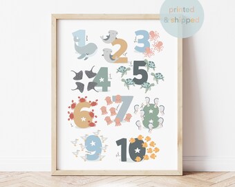 Navy Blue Numbers Chart Print, Under the Ocean, Sea Nursery Animals ...