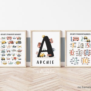 Set of 3 Personalised Transport Posters, Vehicle Alphabet Print, Cars ...