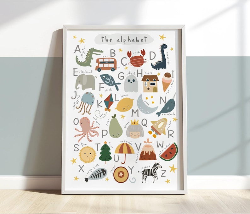 Educational Alphabet Chart Print, Colourful Playroom Toddler Room Wall ...