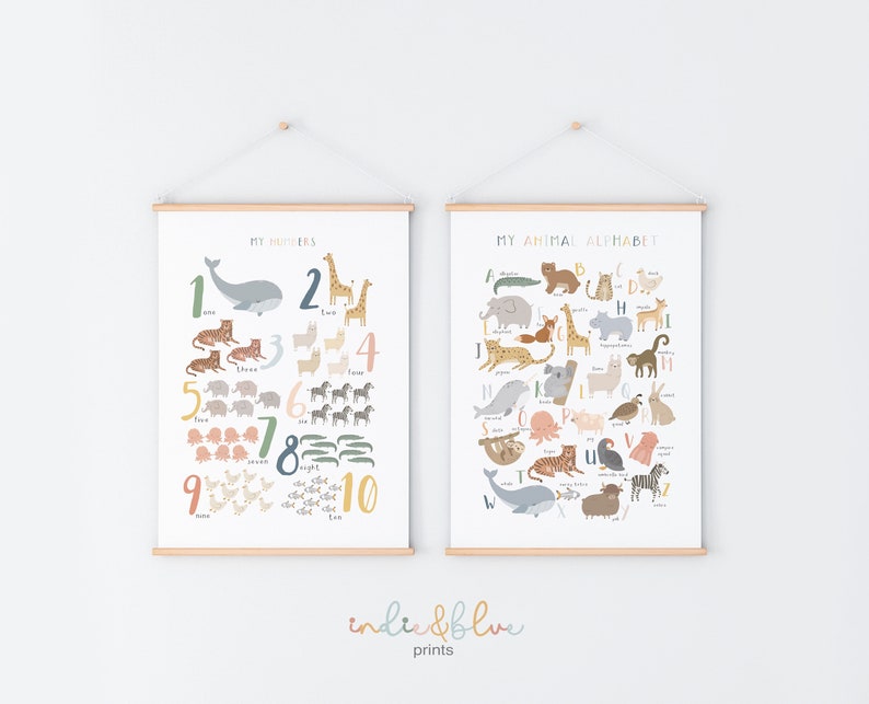 Animal Alphabet and Numbers Print Set Educational Prints - Etsy
