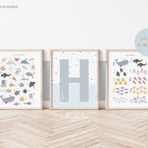 Personalised Sea Animals Print Set, Boy Ocean Nursery Print Set, Sea ...