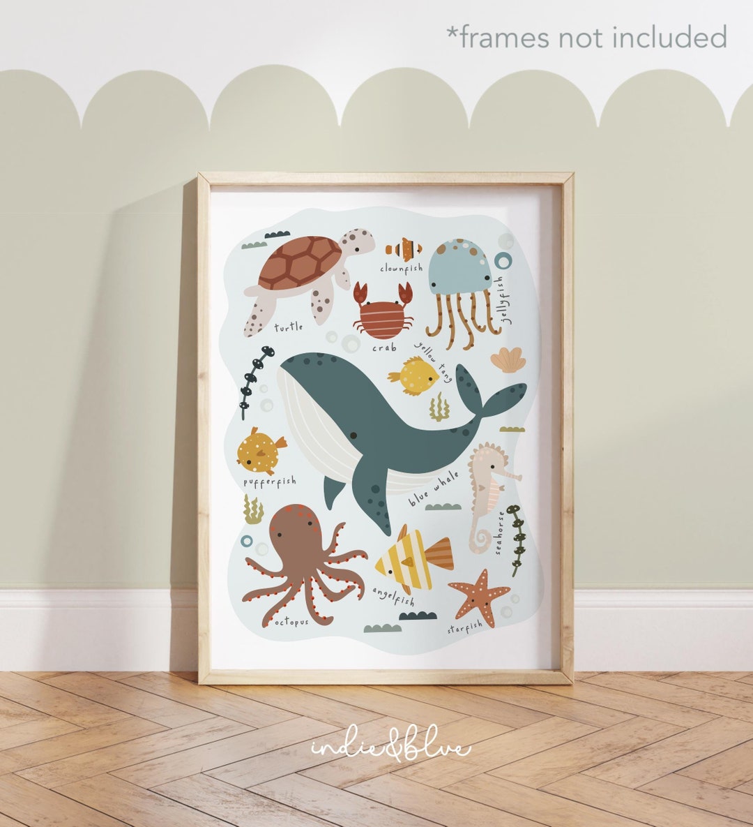Sea Animals Unframed Poster, Whale Octopus Jellyfish, Under the Ocean ...