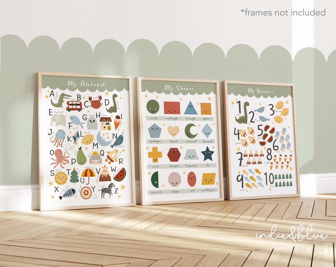 Set of 3 Educational Learning Prints, Shapes Print, Alphabet and ...