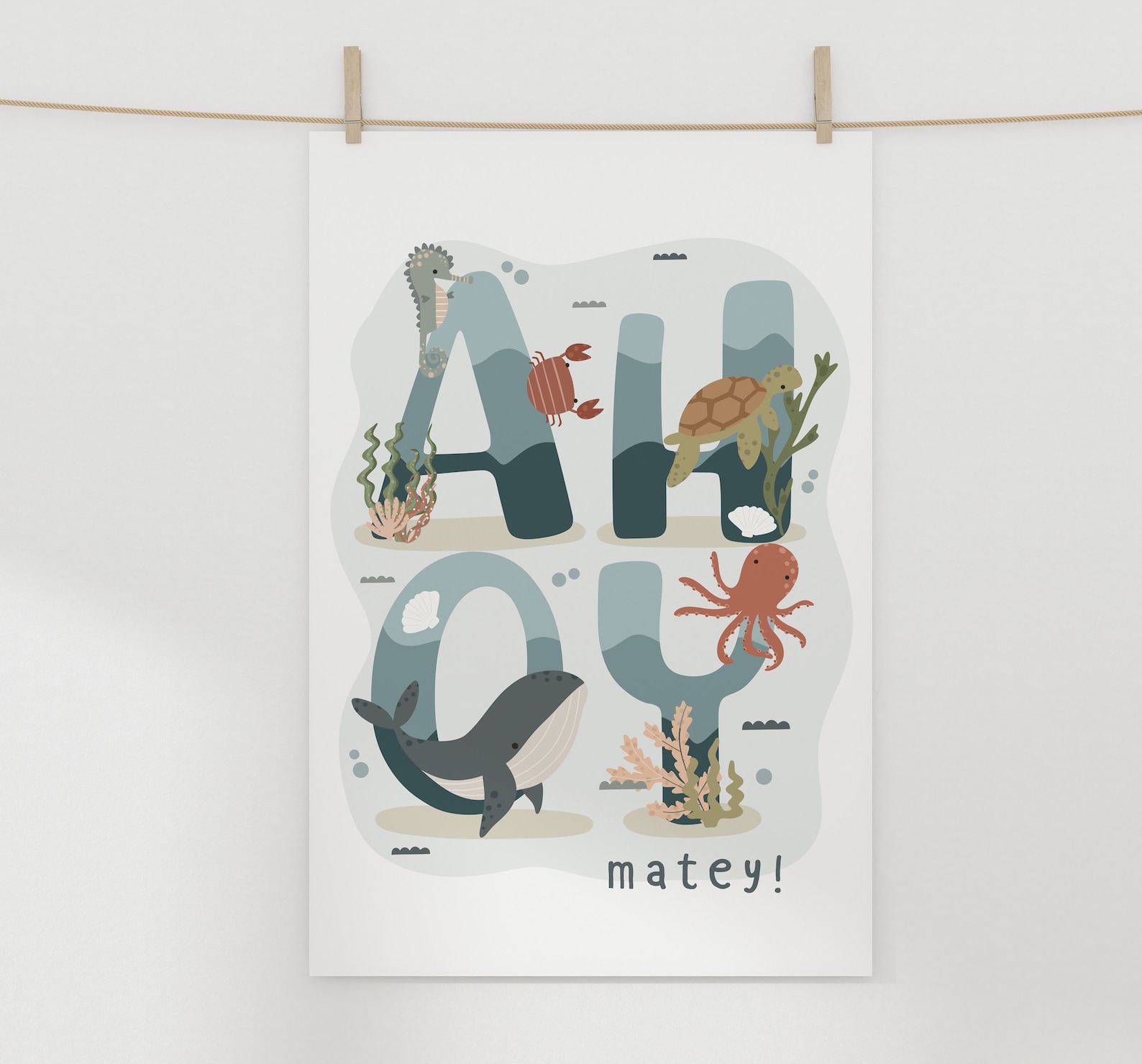 Personalised Name Sea Animals Print Set, Under the Sea Ocean Nursery ...