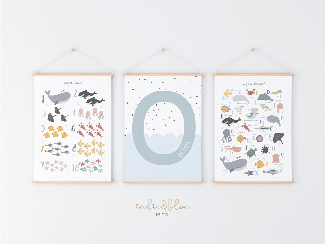 Personalised Sea Animals Print Set, Boy Ocean Nursery Print Set, Sea ...