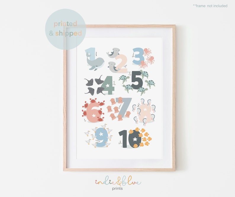 Numbers Chart Print, Ocean Nursery Sea Animals Print, Under the Ocean ...