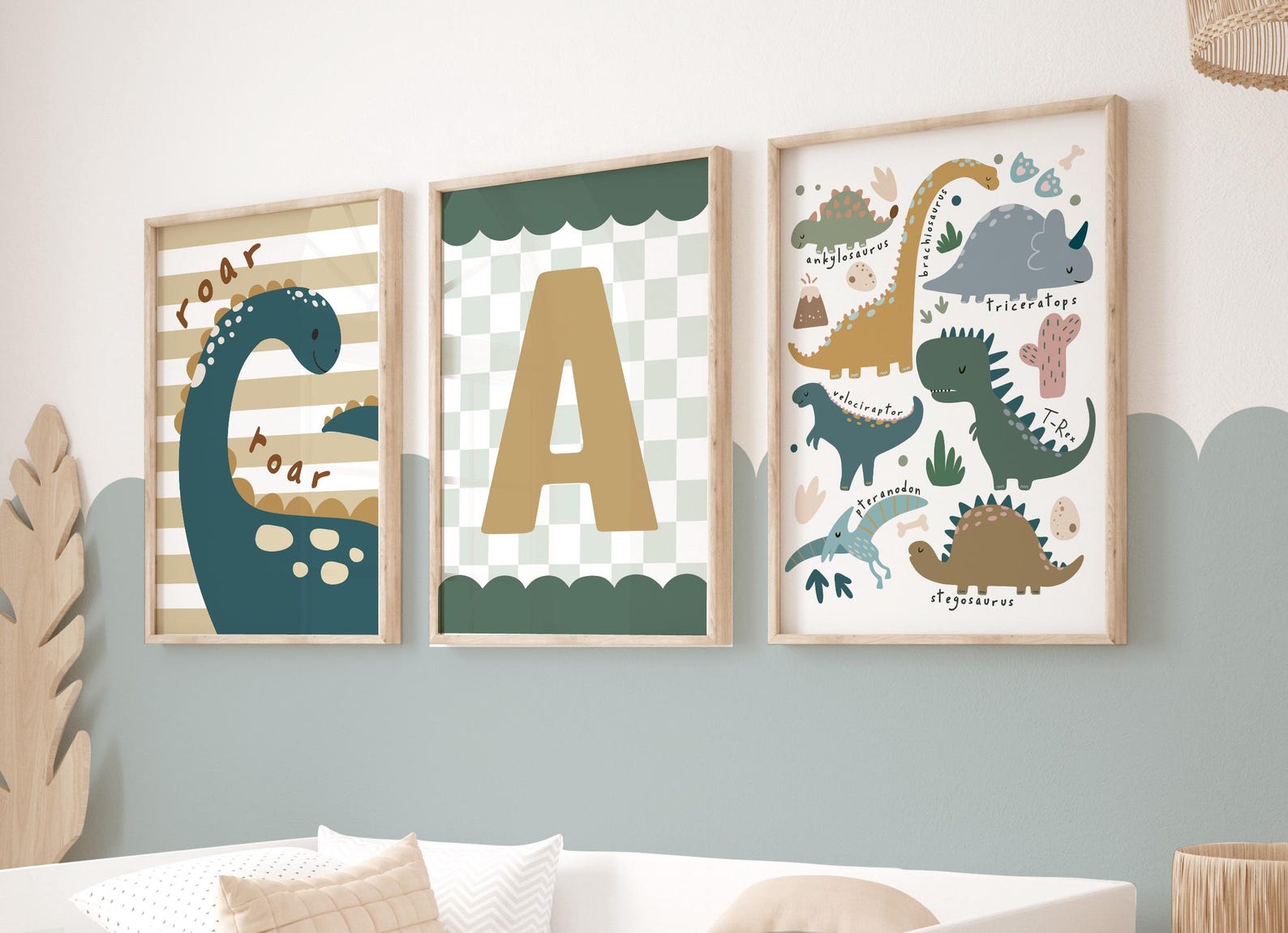 Set of 3 Personalised Dinosaur Posters, Dino Chart and Initial Prints ...