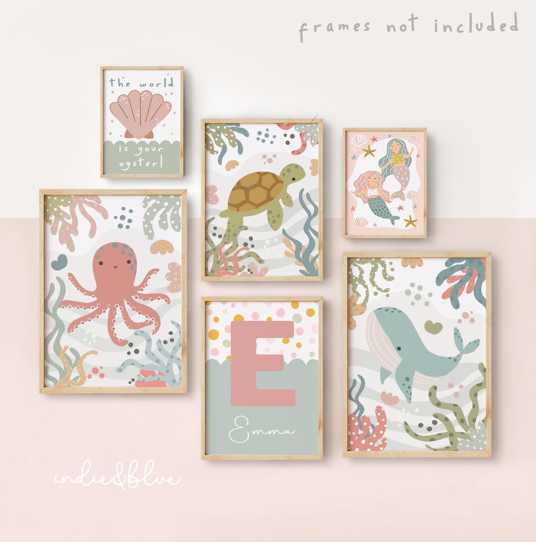 Set of 6 Mermaids Prints, Poster Set in Pastel, Ocean Nursery Print ...