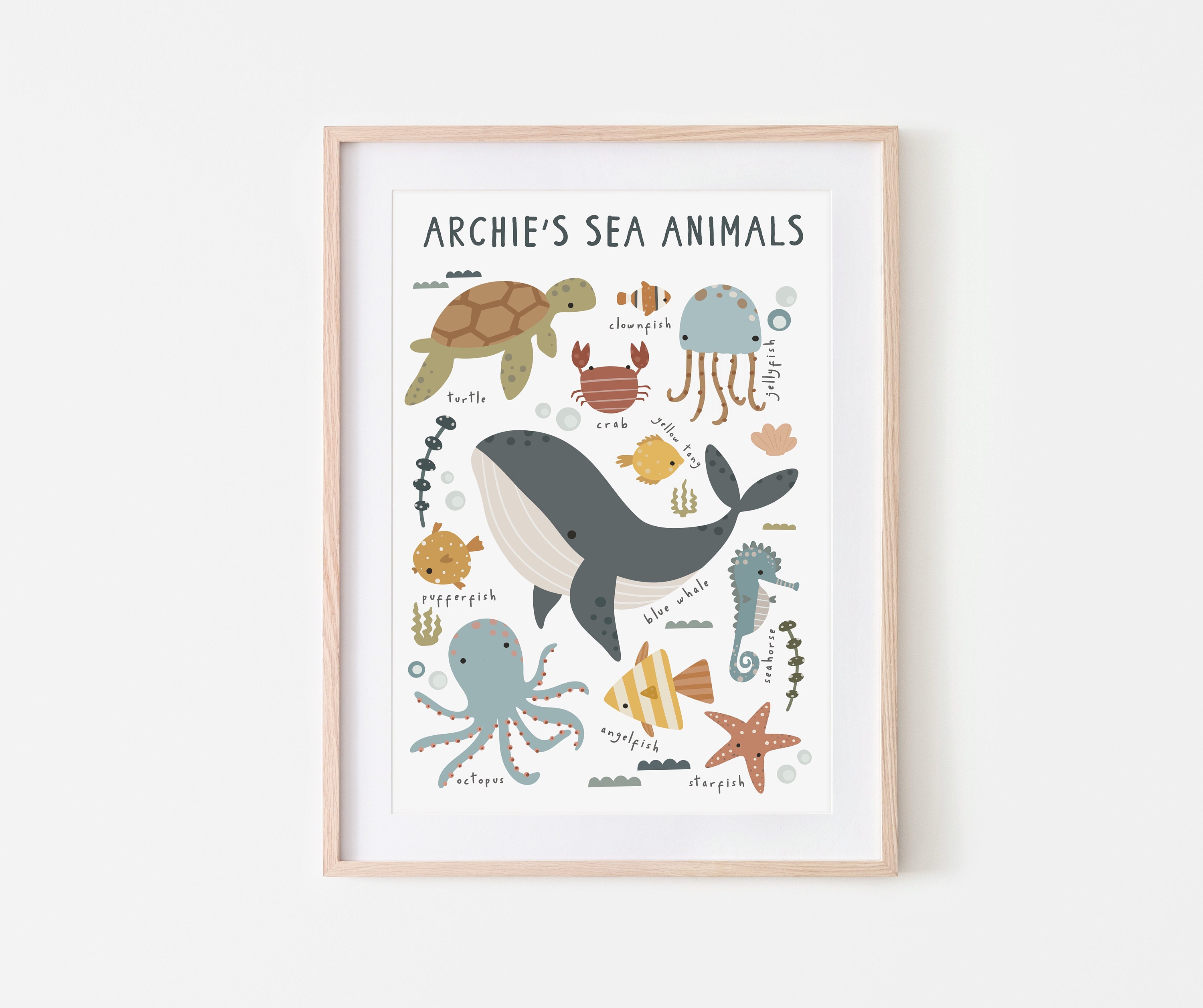 Personalised Name Sea Animals Print Set, Under the Sea Ocean Nursery ...