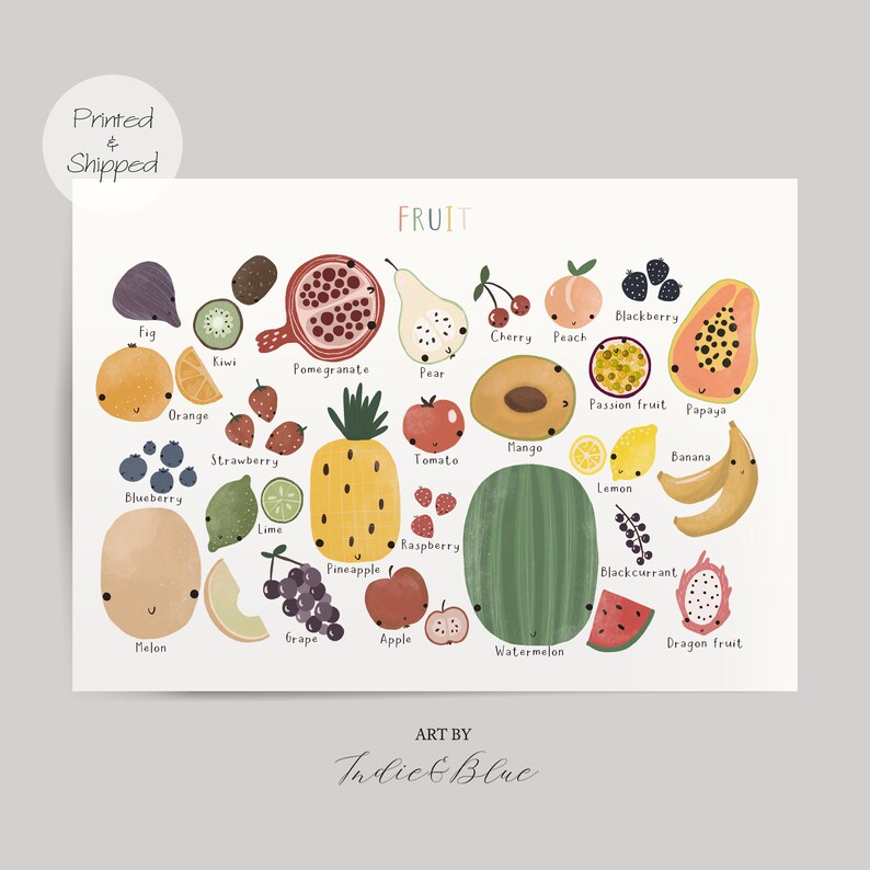 Fruit Chart Poster, Educational Print, Montessori Playroom Print, Fruit ...