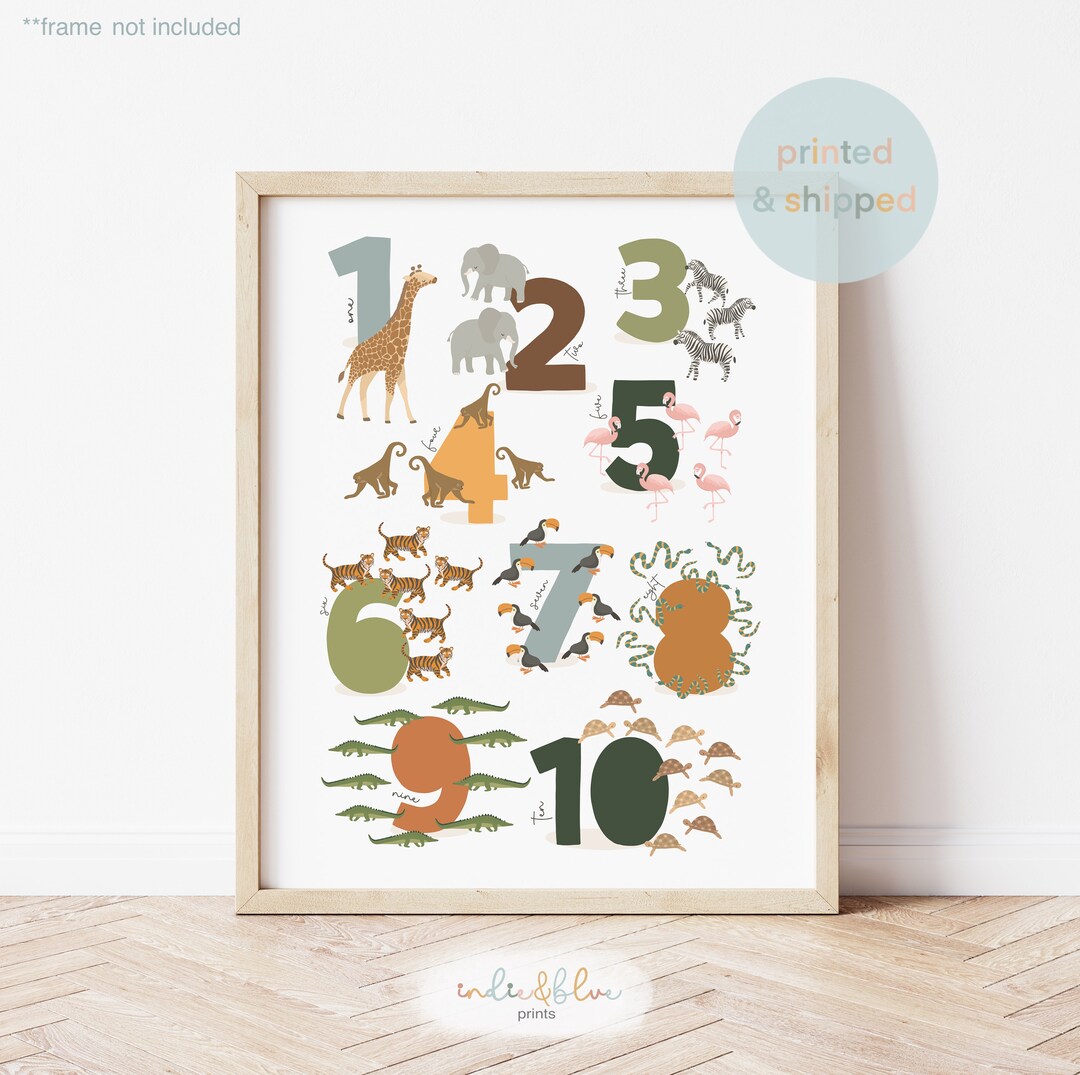 Safari Numbers Print, Number Chart Print, Safari Animals Print, Scandi ...